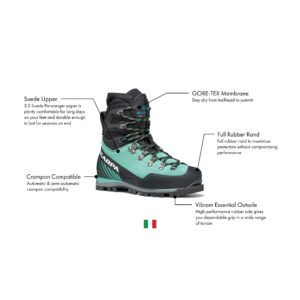 SCARPA Women's Mont Blanc Pro GTX Waterproof Gore-Tex Boots for Hiking and Mountaineering - Green Blue - 7-7.5