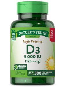 vitamin d3 5000 iu | 300 softgels | high potency vitamin d | non-gmo and gluten free supplement | by nature's truth