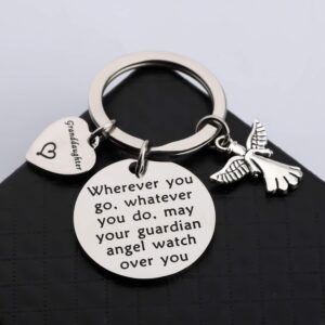 LQRI Drive Safe Keychain Traveler Gift Wherever You Go May Your Guardian Angel Watch Over You Guardian Angel Keychain for Dad Mom Daughter Grandma Granddaughter Aunt Gift (granddaughter)