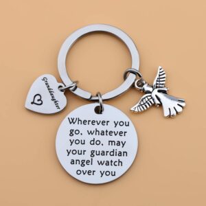 LQRI Drive Safe Keychain Traveler Gift Wherever You Go May Your Guardian Angel Watch Over You Guardian Angel Keychain for Dad Mom Daughter Grandma Granddaughter Aunt Gift (granddaughter)