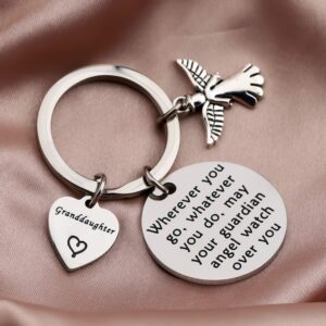 LQRI Drive Safe Keychain Traveler Gift Wherever You Go May Your Guardian Angel Watch Over You Guardian Angel Keychain for Dad Mom Daughter Grandma Granddaughter Aunt Gift (granddaughter)