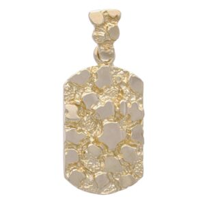 14k yellow gold dog tag nugget charm pendant