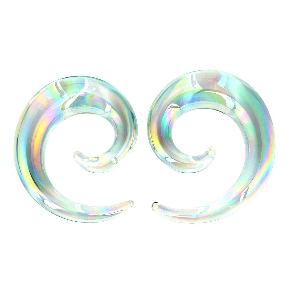 Oyaface 2 PCS Glass Ear Tapers Plugs 0G(8MM) Clear Handmade Hanger Gauges Piercing Jewelry Spiral Shaped