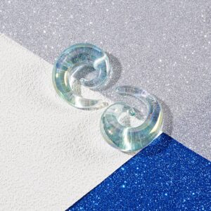 Oyaface 2 PCS Glass Ear Tapers Plugs 0G(8MM) Clear Handmade Hanger Gauges Piercing Jewelry Spiral Shaped