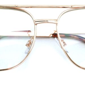 V.W.E. Metal Clear Len Glasses - Big Lens Spring Hinge Square Fashion Gold Gunmetal (Gold)