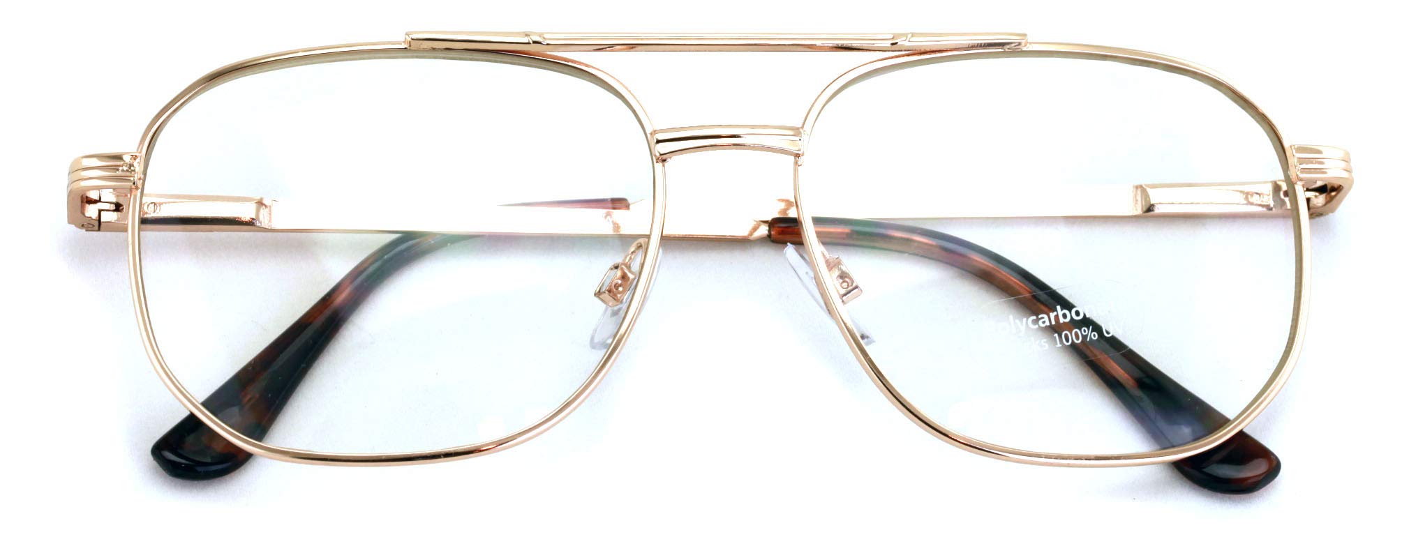 V.W.E. Metal Clear Len Glasses - Big Lens Spring Hinge Square Fashion Gold Gunmetal (Gold)