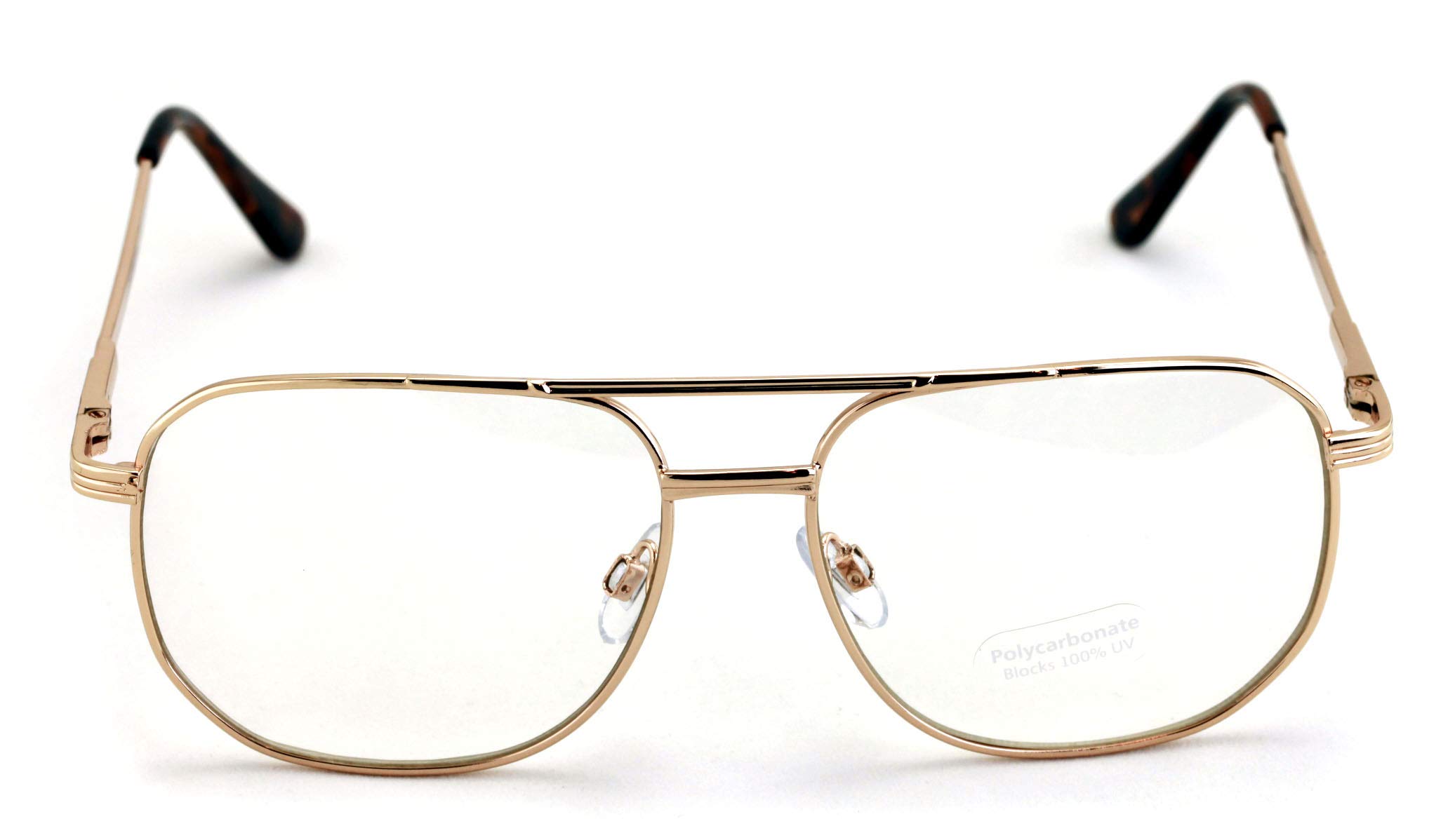 V.W.E. Metal Clear Len Glasses - Big Lens Spring Hinge Square Fashion Gold Gunmetal (Gold)