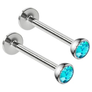 evonix 2pc 16g 12mm crystal labret stud lip ring snake bite conch forward helix monroe tragus dahlia marilyn 1/2 - aquamarine