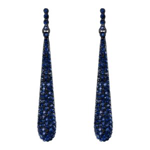 brilove wedding bridal elegant crystal beaded teardrop long dangle earrings for women navy blue black-tone