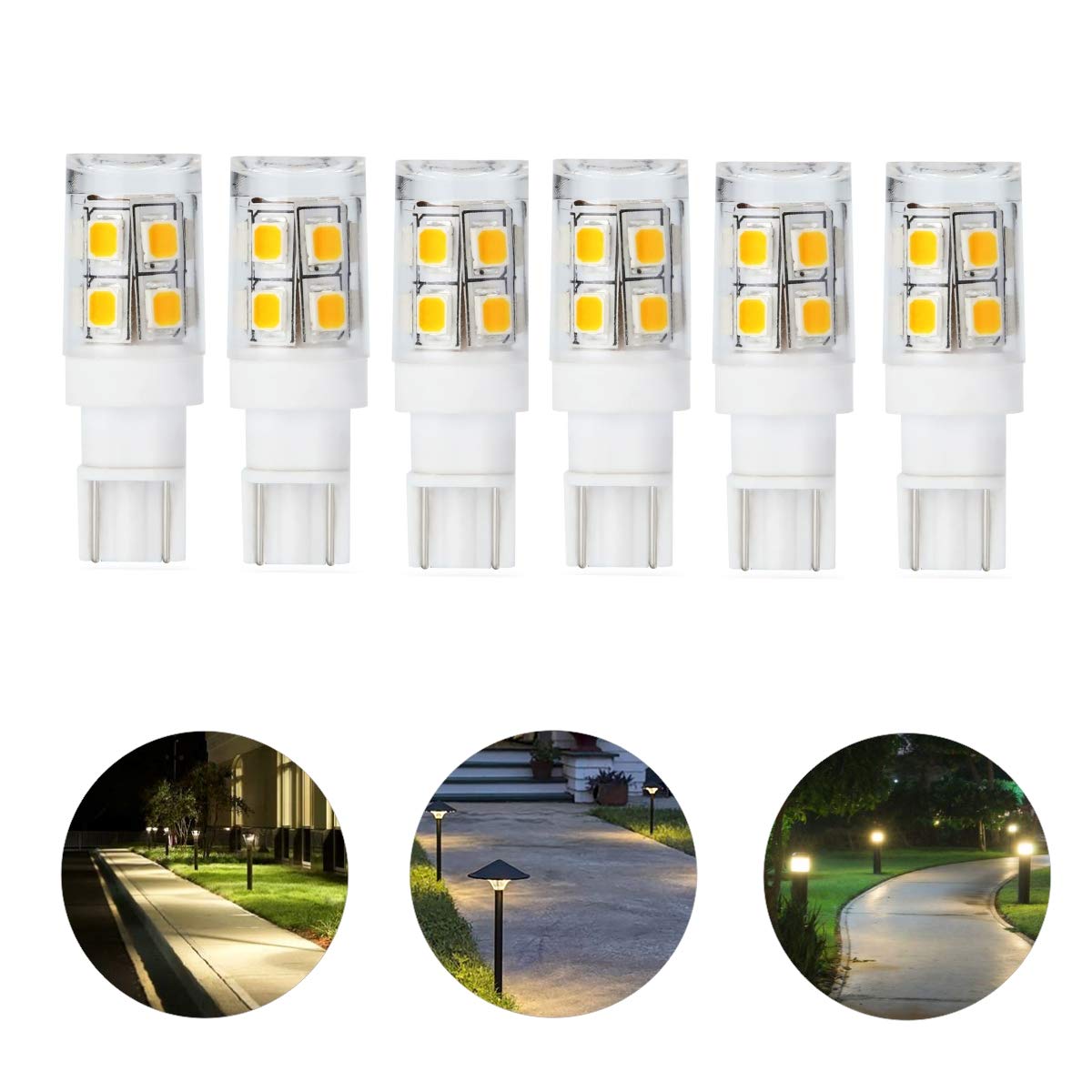 12V 24V Low Voltage Landscape Replacement led Light Bulb T5 T10 Wedge Base 25W Equivalent 240lm 1.5 W for Garden Path Light Deck Light Walkway Lawn Lights Cool White 6000K Pack of 6