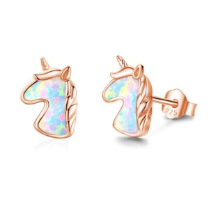 justkidstoy unicorn stud earrings for girls s925 sterling silver hypoallergenic created opal earrings cute birthday gift for women daughter