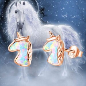 JUSTKIDSTOY Unicorn Stud Earrings for Girls S925 Sterling Silver Hypoallergenic Created Opal Earrings Cute Birthday Gift for Women Daughter