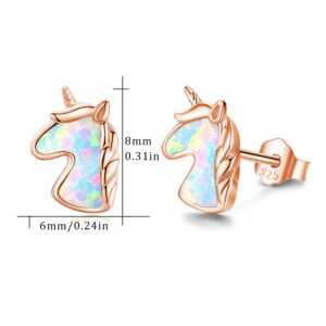 JUSTKIDSTOY Unicorn Stud Earrings for Girls S925 Sterling Silver Hypoallergenic Created Opal Earrings Cute Birthday Gift for Women Daughter