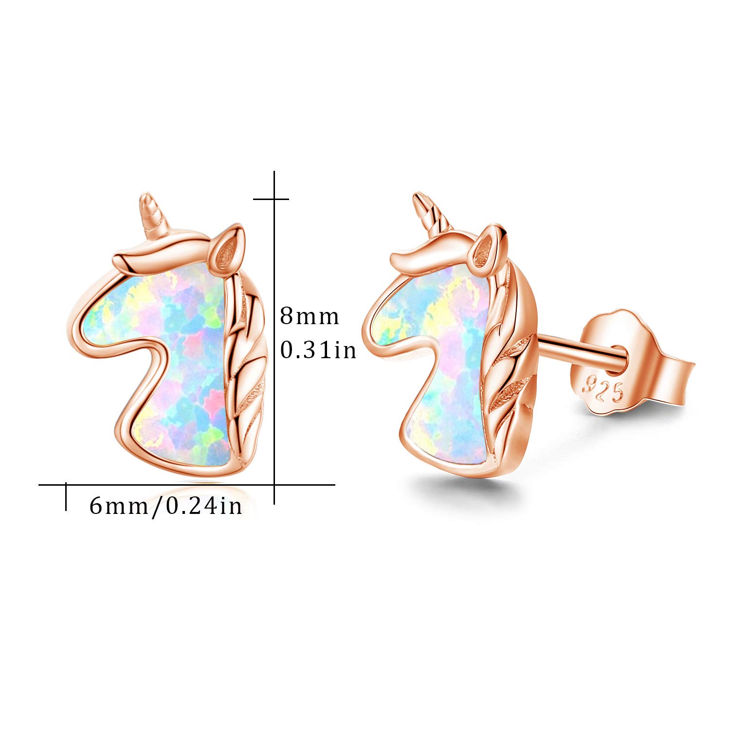 JUSTKIDSTOY Unicorn Stud Earrings for Girls S925 Sterling Silver Hypoallergenic Created Opal Earrings Cute Birthday Gift for Women Daughter