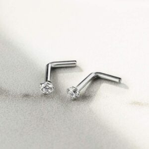 FIFTH CUE Solid Titanium L Bend Nose Stud with Prong Set Gem (18G | 3mm)