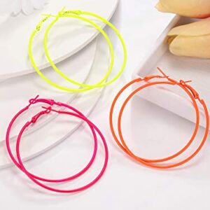 Hicarer 6 Pairs 80s Neon Hoop Earrings Women Color Lightweight Hoop Earrings Pendant for 80s Party Retro Costume Accessory