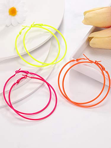 Hicarer 6 Pairs 80s Neon Hoop Earrings Women Color Lightweight Hoop Earrings Pendant for 80s Party Retro Costume Accessory