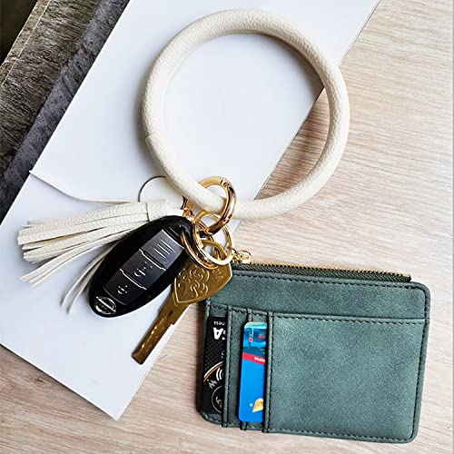 Weixiltc Large Circle Key Ring Leather Tassel Bracelet Holder Keychain Keyring For Women Girl (Beige)