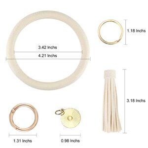 Weixiltc Large Circle Key Ring Leather Tassel Bracelet Holder Keychain Keyring For Women Girl (Beige)