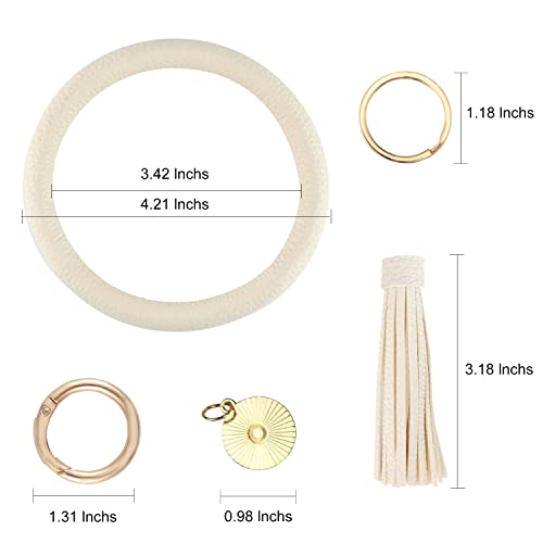 Weixiltc Large Circle Key Ring Leather Tassel Bracelet Holder Keychain Keyring For Women Girl (Beige)