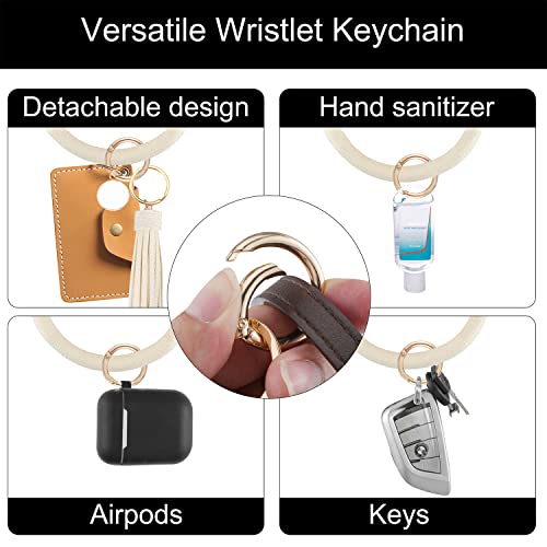 Weixiltc Large Circle Key Ring Leather Tassel Bracelet Holder Keychain Keyring For Women Girl (Beige)