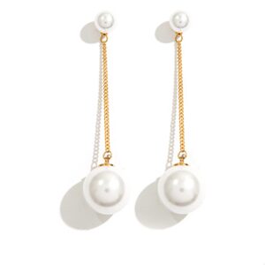 yertter women vintage gold pearl statement dangle earrings long big pearls drop earrings for women