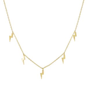 columbus 14k gold plated charm necklace - lightning bolt pendant - star station necklace - dainty layering necklace (gold lightning)