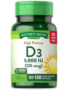 nature's truth vitamin d3 5000 iu softgels 130 count | high potency vitamin d | non-gmo, gluten free