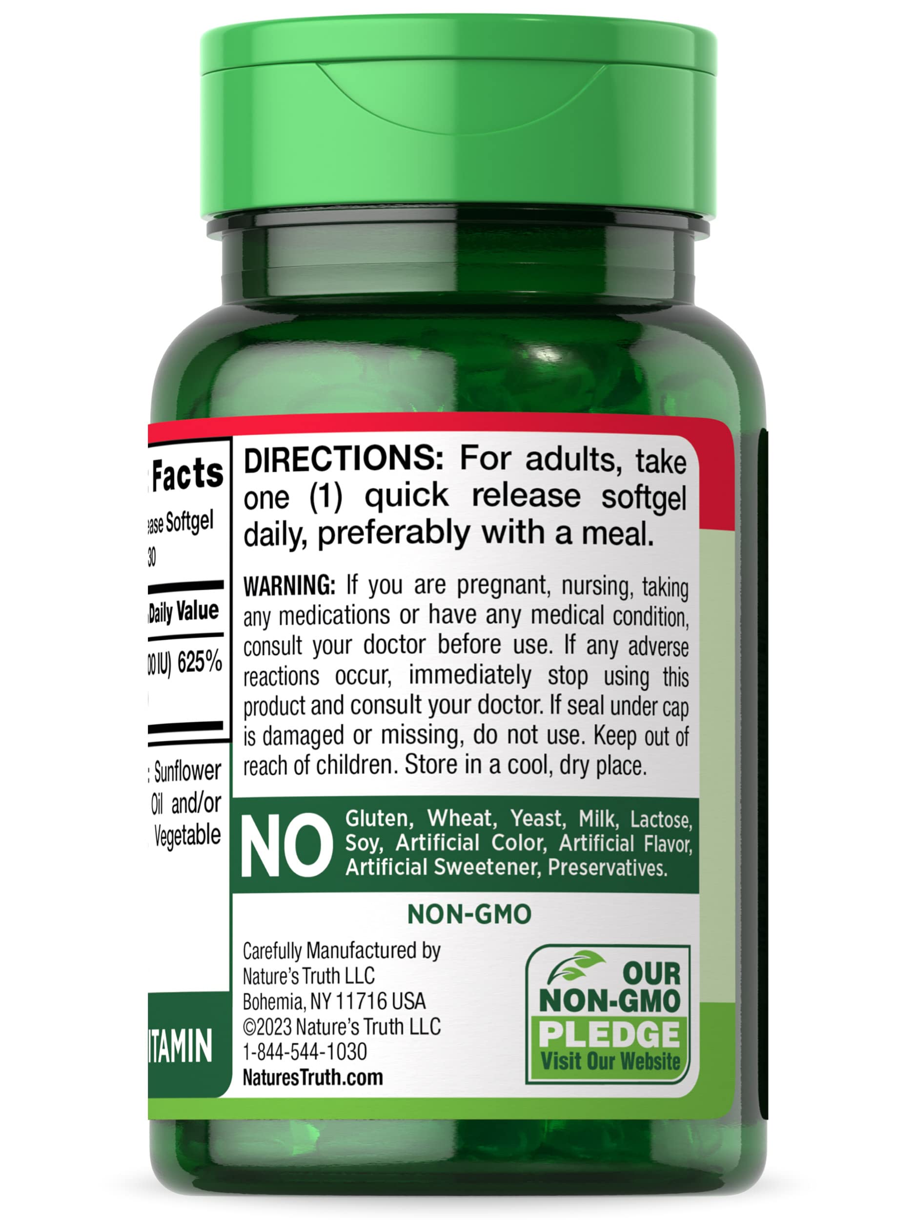 Nature's Truth Vitamin D3 5000 IU Softgels 130 Count | High Potency Vitamin D | Non-GMO, Gluten Free