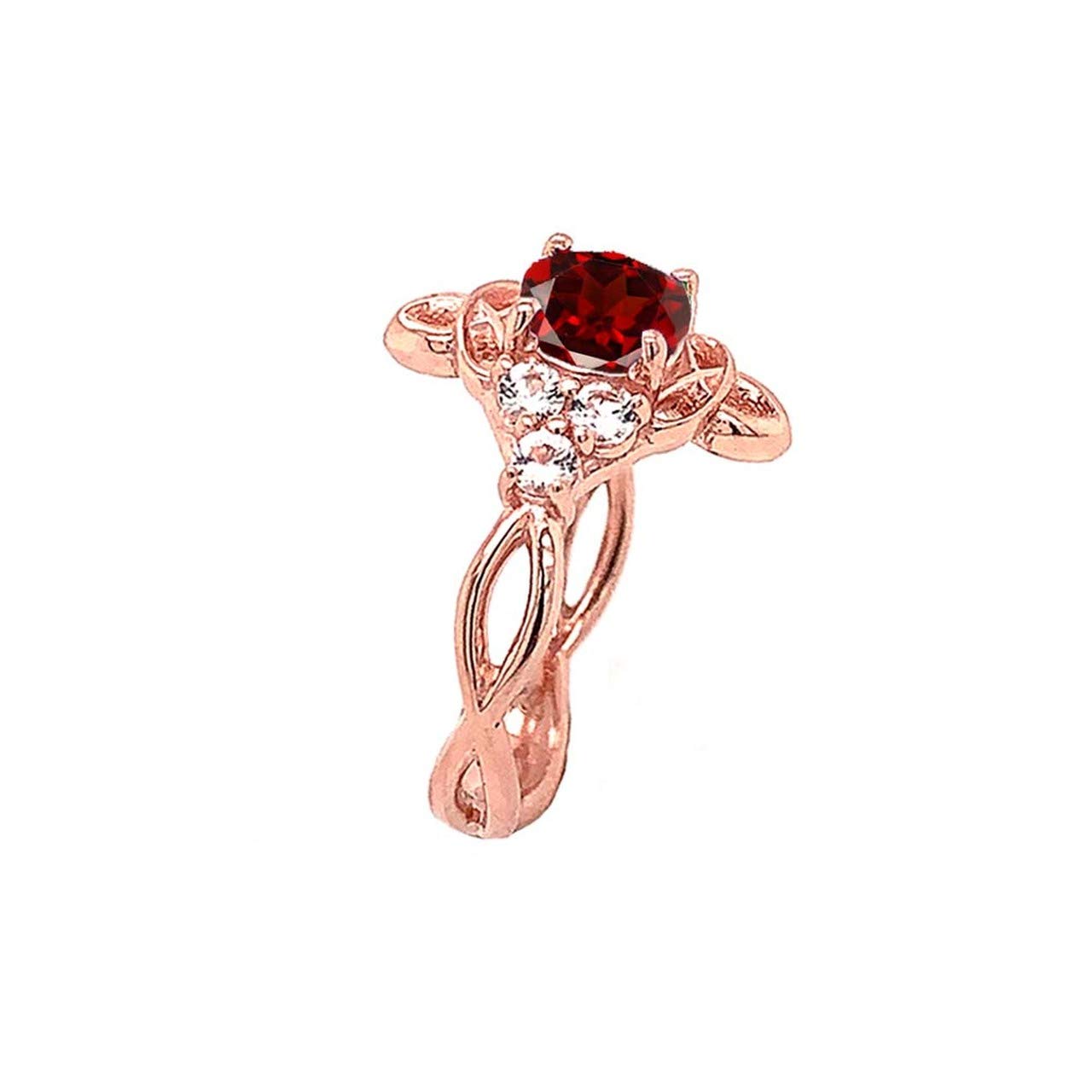 Certified 14k Rose Gold Genuine Garnet and White Topaz Engagement/Wedding Ring with Infinity Band (Size 5.75)