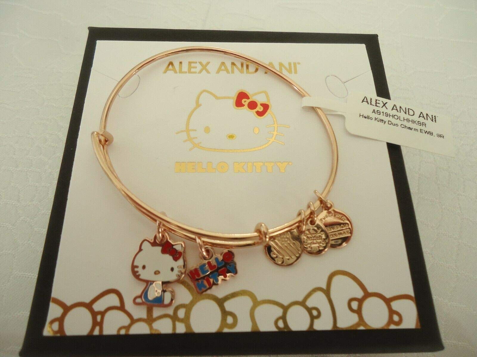 Alex and Ani Hello Kitty Duo Charm Bangle Bracelet Shiny Rose Gold One Size