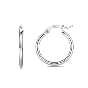 sterling silver hoop earrings 7 sizes options 2mm tube high polished silver hoops 15mm 20mm 25mm 30mm 40mm 50mm 60mm hypoallergenic jewelry (silver 20mm)