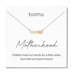 boma jewelry sentiments collection motherhood sterling silver three hearts with 14kt rose and yellow gold vermeil necklace, 18 inches