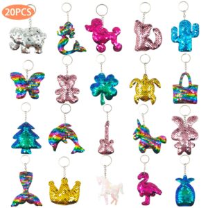 guasslee 15pcs flip sequin keychain for kids girls party favors, backpack unicorn mermaid keychains bulk for kids classroom carnival prizes goody bag stuffers birthday party gifts