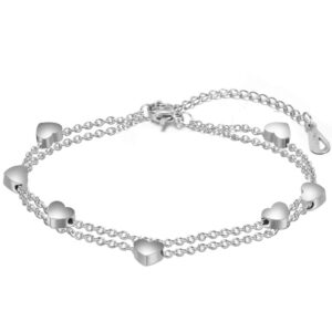 jude jewelers stainless steel heart beads charm chain linked strand bracelet (silver)