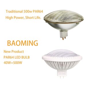 BAOMING PAR64 LED Bulb Replace Traditional 500w PAR64 60° (Medium Flood Light) 4000K (Neutral White) Dimmable 120V/40W GX16D