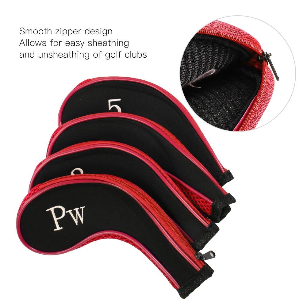 Iron Head Covers, 10Pcs Neoprene Waterproof Wear Resistant Putter Protector Case Golfer Accessory(Red)