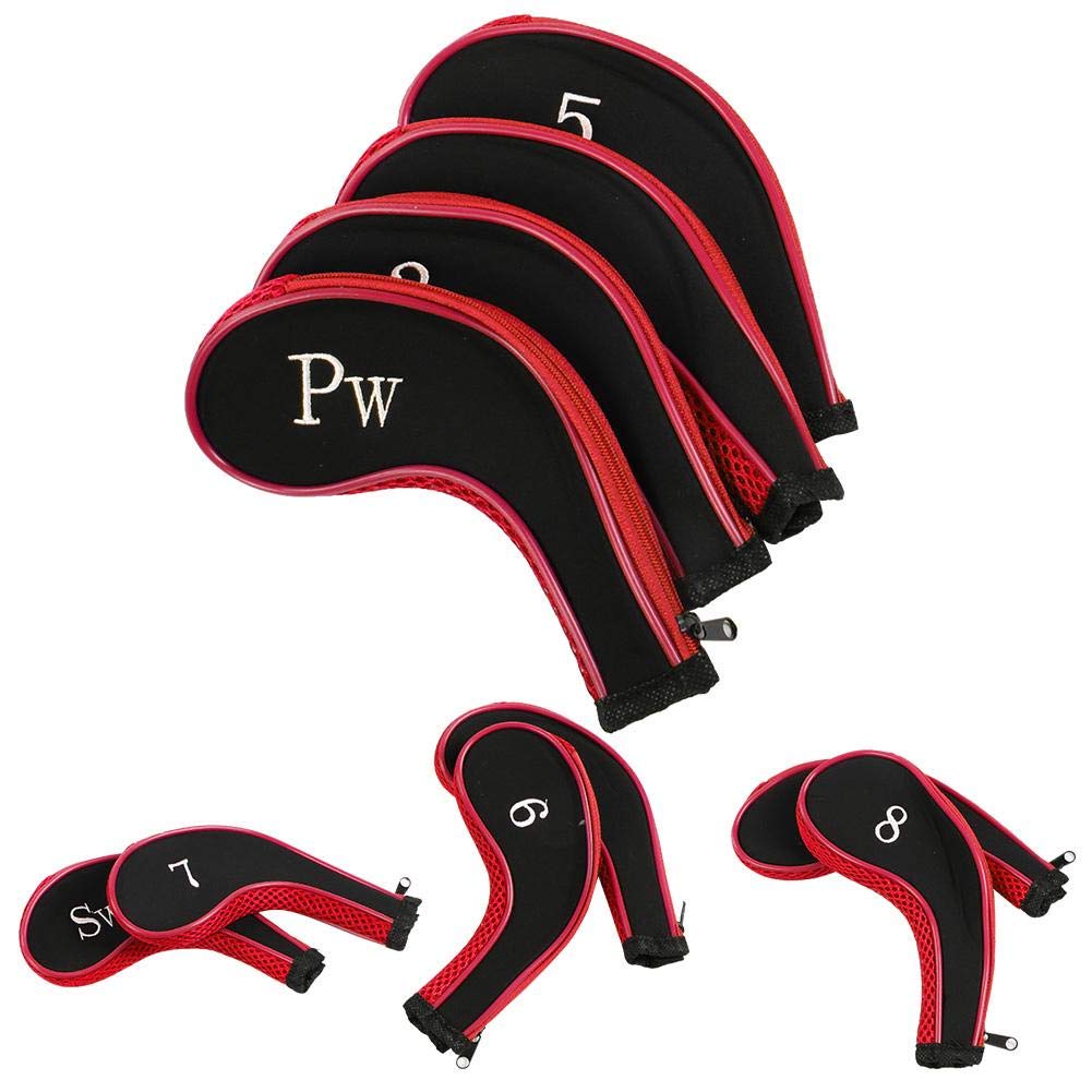 Iron Head Covers, 10Pcs Neoprene Waterproof Wear Resistant Putter Protector Case Golfer Accessory(Red)