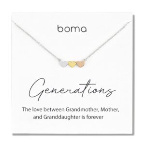 boma jewelry sentiments collection generations sterling silver three hearts with 14kt rose and yellow gold vermeil necklace, 18 inches