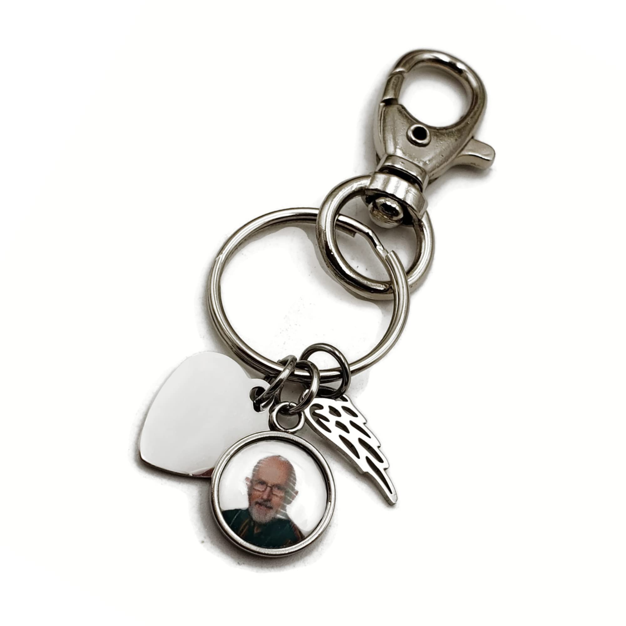 Handmade by Remember Me Loss of Father Gift, In Loving Memory, Dad Memorial Necklace In Memory of Dad Necklace with Picture Charm, Angel Wing, and Dad Charm