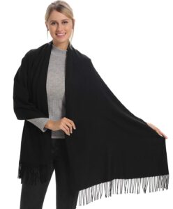 women pashmina scarf wrap shawl, black soft wool, travel blanket accessories, evening wedding party, mom in law female hostess grandma best friend sister wife girlfriend christmas good gift…