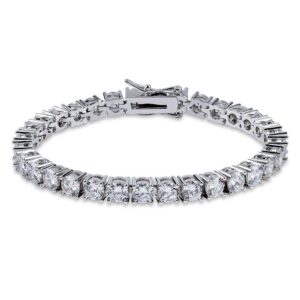 jinao 1 row aaa gold silver all iced out tennis bling lab simulated diamond bracelet (5mm silver 8"