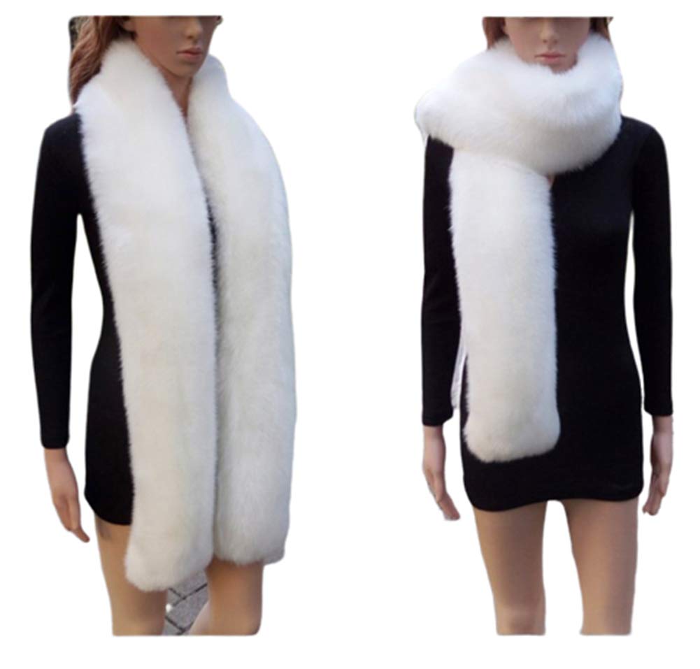 LDFWAY Long Men Women Faux Fur Collar Winter Warm Wrap Stole Scarf Shawl Shrug (White)