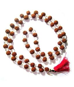 petrichor premium original 5 mukhi rudraksha bead and crystal/sphatik mala fine quality