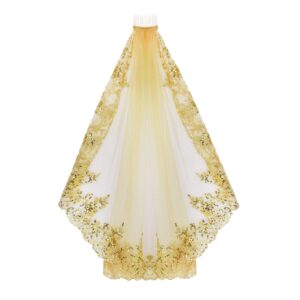 miocloth gold veil comb wedding cathedral wedding bride cape halloween veil costume veil