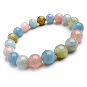 muko gemstone 10mm natural colorful morganite crystal round beads women men charm bracelet aaaa