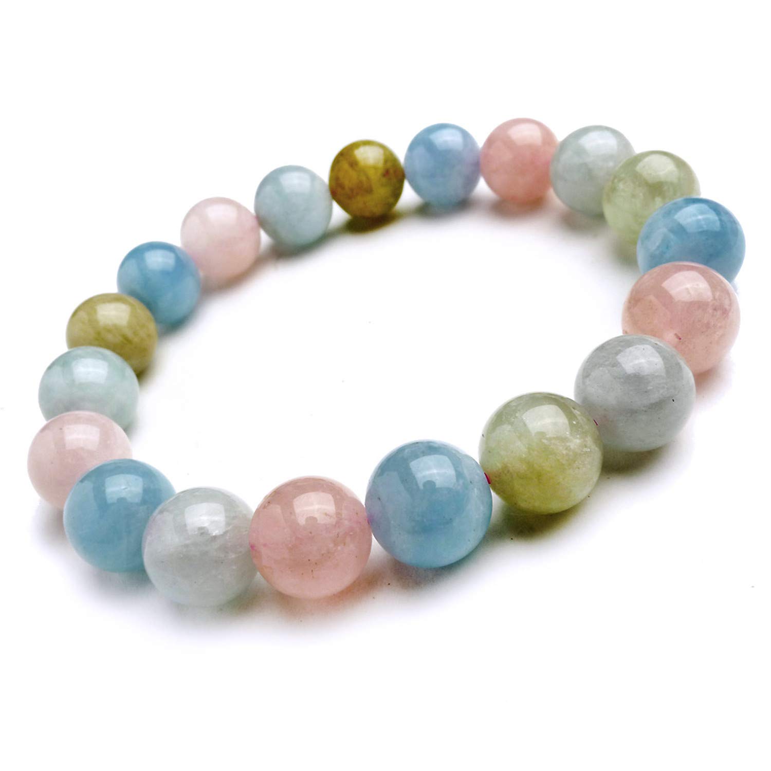 Muko Gemstone 10mm Natural Colorful Morganite Crystal Round Beads Women Men Charm Bracelet AAAA