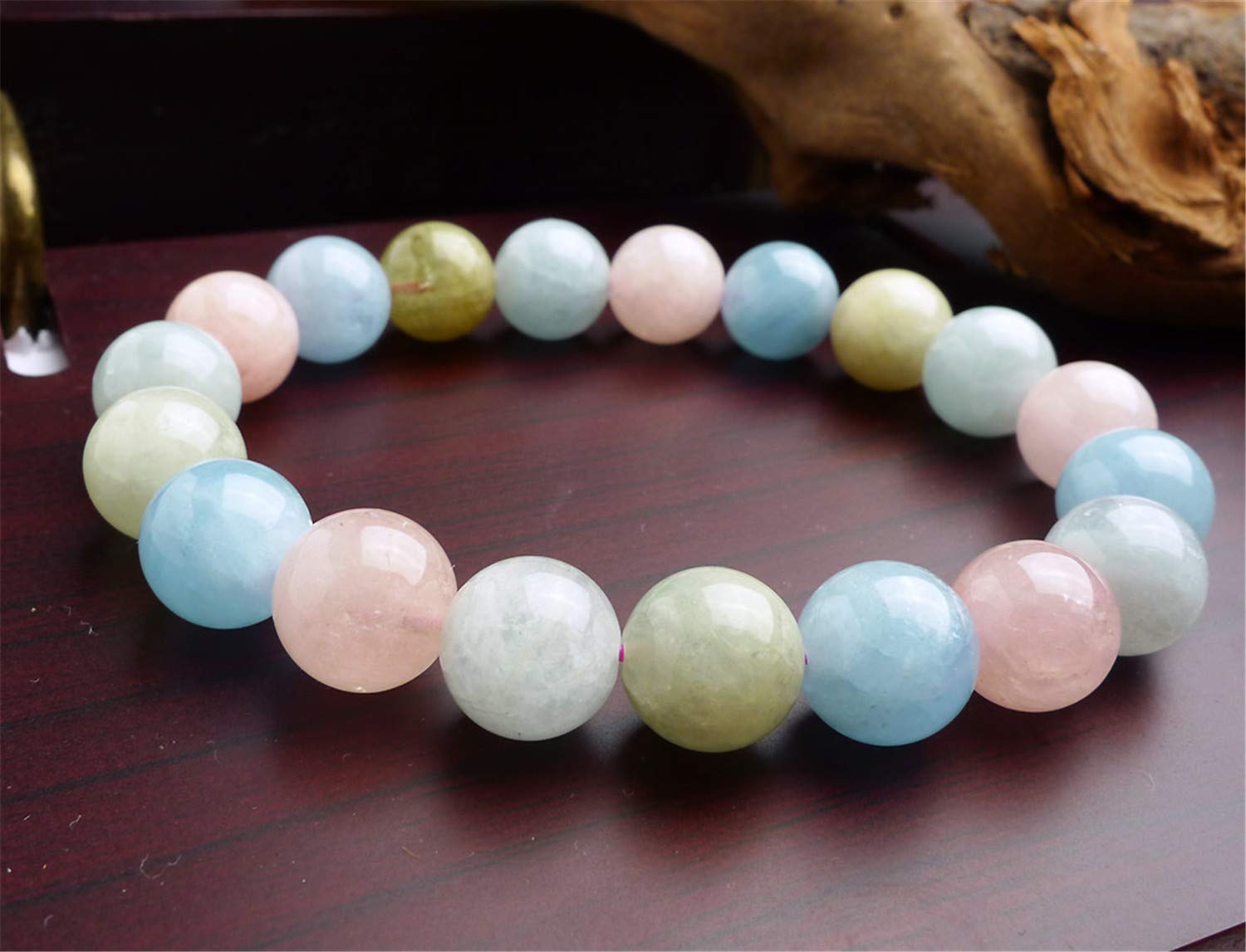 Muko Gemstone 10mm Natural Colorful Morganite Crystal Round Beads Women Men Charm Bracelet AAAA