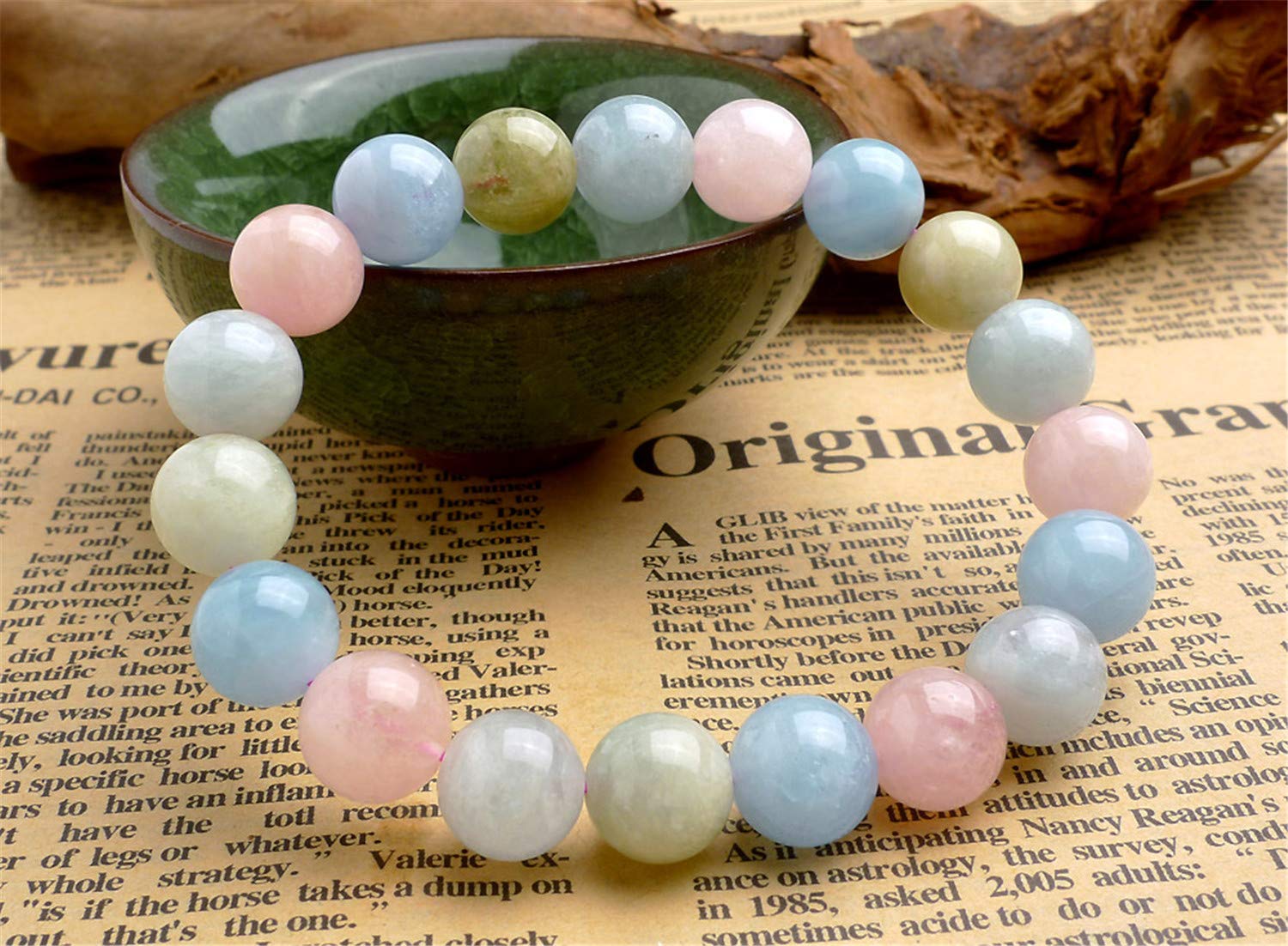 Muko Gemstone 10mm Natural Colorful Morganite Crystal Round Beads Women Men Charm Bracelet AAAA