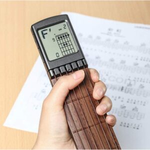 moreup digital guitar trainer with screen, portable guitar chord trainer fretboard practice tool for beginner with chords chart metronome